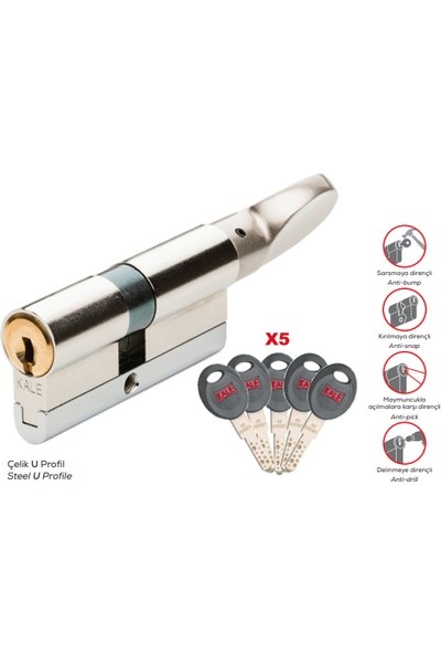 Kale Kilit 164 Cec M Mandallı Topuzlu 68 mm Kilit Göbeği (Nikel)