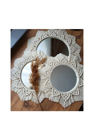 Femina Design 3 Lü Set Ekru Mimoza Bohem Makrome Ayna