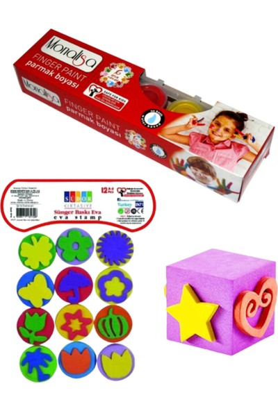 Arthobi Parmak Boyası 6X25 ml 12'li Baskı Eva Sünger Küp Eva Yıkanabilir Arthobi Parmak Boyası 6X25 ml 12'li Baskı Eva Sünger Küp Eva Yıkanabilir