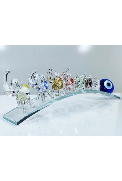 Trend Dünyası Boncuklu Yedili Fil Figürlü Cam Bereket Biblo 21 cm Trend Dünyası Boncuklu Yedili Fil Figürlü Cam Bereket Biblo 21 cm