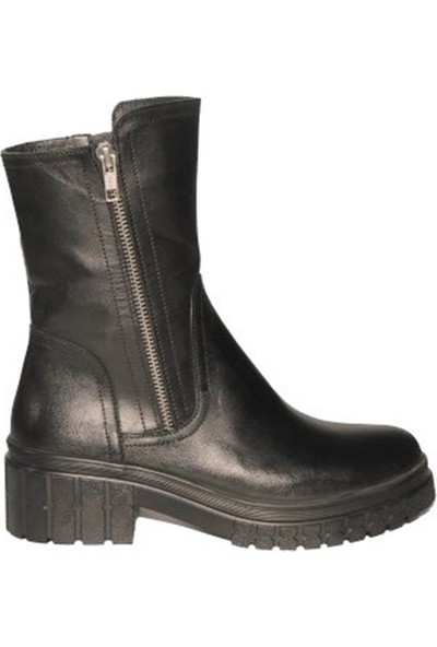 Karvenshoes Hakiki Siyah Deri Çift Fermuarlı Bot 1031466