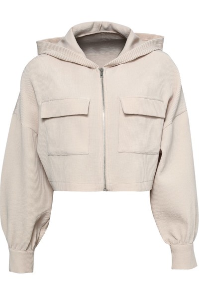 Quzu Kapüşonlu Ceket Bej Quzu Kapüşonlu Ceket Bej