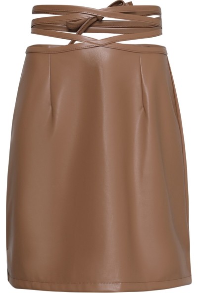 Quzu Deri Mini Etek Camel Quzu Deri Mini Etek Camel