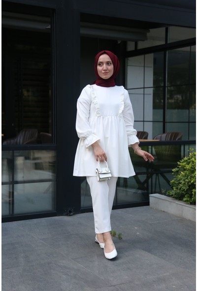 Abay Giyim Roza Ikili Tesettür Takım-Beyaz