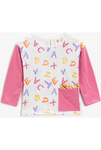 Koton Pamuklu Harf Baskılı Bisiklet Yaka Uzun Kollu Tişört