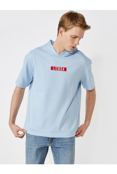 Koton Kısa Kollu Baskılı Kapşonlu Sweatshirt