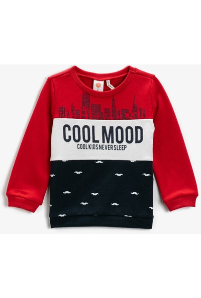 Koton Cool Mood Baskılı Bisiklet Yaka Uzun Kollu Tişört