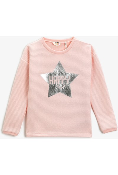 Koton Parlak Baskılı Sweatshirt Uzun Kollu Bisiklet Yaka