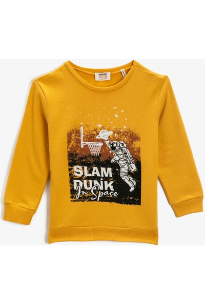 Koton Slum Dunk Baskili Pamuklu Bisiklet Yaka Sweatshirt