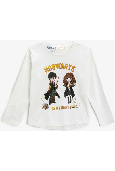 Koton Harry Potter Baskılı Tişört Uzun Kollu Bisiklet Yaka Lisanslı Pamuklu