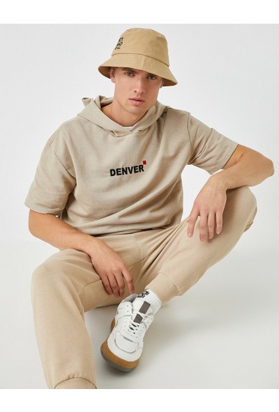 Koton Kısa Kollu Kapşonlu Sweatshirt Baskılı