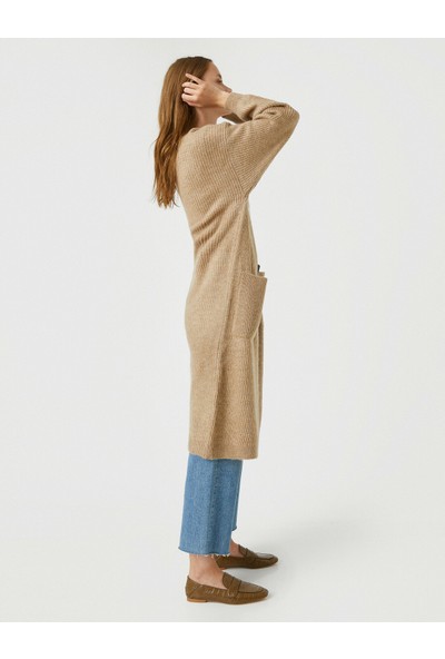 Koton Uzun Kollu Cepli Ribanalı Uzun Yelek