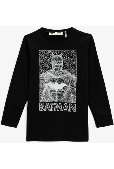 Koton Batman Baskılı Tişört Uzun Kollu Bisiklet Yaka