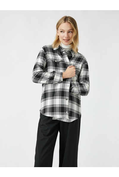 Koton Kadın Ekoseli Uzun Kollu Cepli Oduncu Gömleği