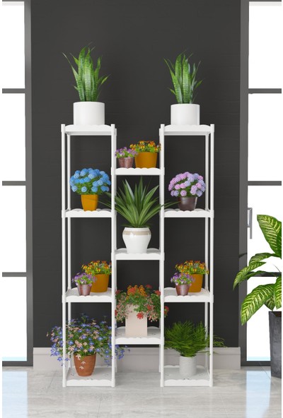 Moniev Işıl 11 Raflı Beyaz Plastik Dekoratif Çiçeklik Saksı Standı 434_K_S_B