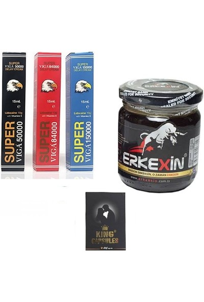 Erkexin Epimedyumlu Macun 240gr + Viga Krem Set + King 2 Li Perfonmans Bitkisel Kapsül Erkexin Epimedyumlu Macun 240gr + Viga Krem Set + King 2 Li Perfonmans Bitkisel Kapsül