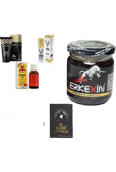 Erkexin Epimedyumlu Macun 240gr + Stag 9bin Sprey& Titan Gold Jel & Damla + King 2 Li Perfonmans Bitkisel Kapsül Erkexin Epimedyumlu Macun 240gr + Stag 9bin Sprey& Titan Gold Jel & Damla + King 2 Li Perfonmans Bitkisel Kapsül