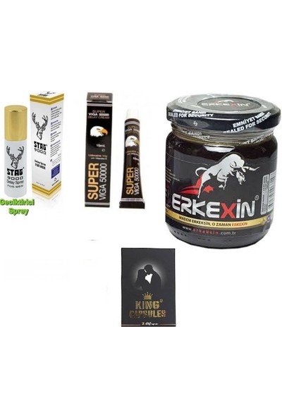 Erkexin Epimedyumlu Macun 240gr + Stag 9bin Sprey&Krem 15ml + King 2 Li Perfonmans Bitkisel Kapsül Erkexin Epimedyumlu Macun 240gr + Stag 9bin Sprey&Krem 15ml + King 2 Li Perfonmans Bitkisel Kapsül