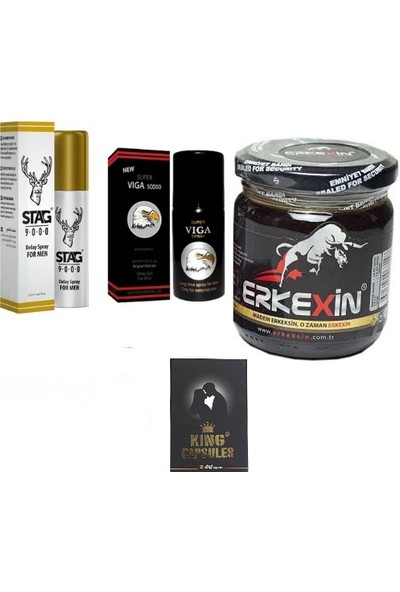 Erkexin Epimedyumlu Macun 240gr + Stag 9bin Sprey& 50bın Sprey 45ml + King 2 Li Perfonmans Bitkisel Kapsül Erkexin Epimedyumlu Macun 240gr + Stag 9bin Sprey& 50bın Sprey 45ml + King 2 Li Perfonmans Bitkisel Kapsül