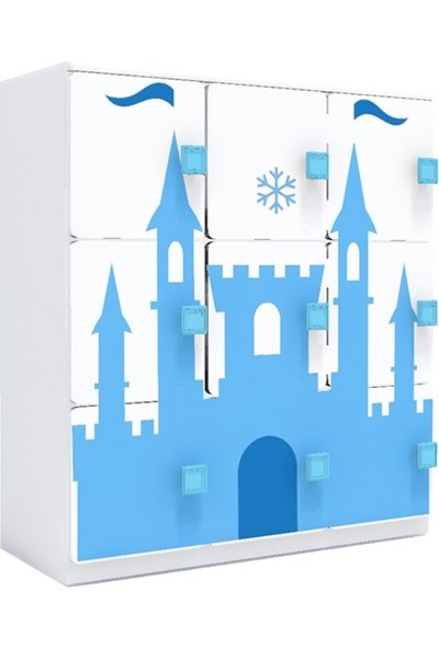 Woody Life 9 Kapaklı Beyaz Mavi Çocuk Dolap Kış Temalı