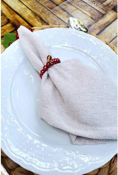 E-Sanat Evi 4 Adet Keten Kum Beji Servis Sunum Peçetesi