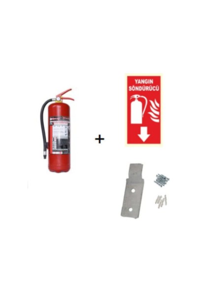 Sistas Sistaş Yangın Kuru Kimyevi Tozlu Yangın Söndürme Cihazı 6 kg Yön Gösterir Levha ve Askı Aparatı Hediyeli Set
