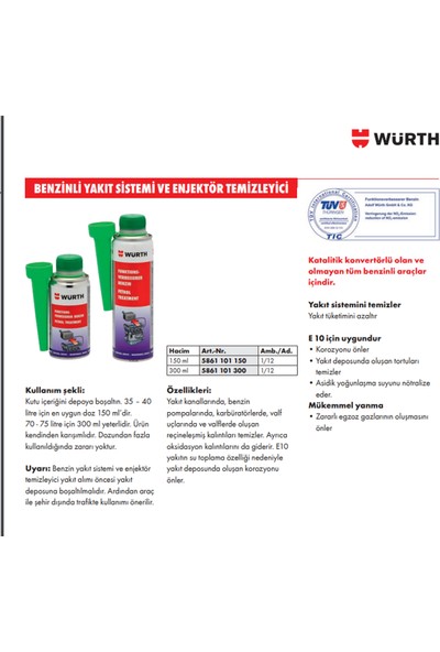 Würth Benzinenjektör Temizleyici Benzin 300 Ml Alman Üretimi Würth Benzinenjektör Temizleyici Benzin 300 Ml Alman Üretimi