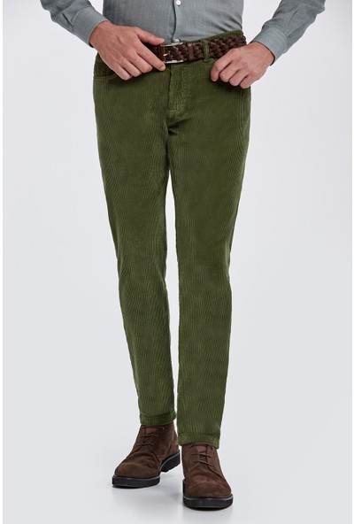 Hemington Slim Fit Yeşil Kadife Pantolon