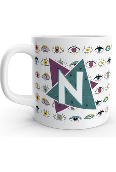 Rock'n Fox N Harfi Göz Eye Gözler Tasarım Renkli Harfli Kupa Bardak