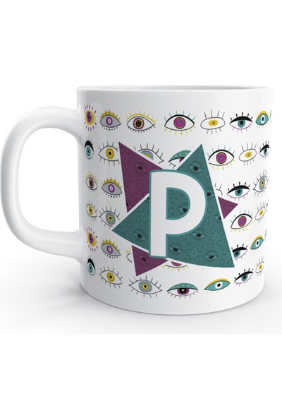 Rock'n Fox P Harfi Göz Eye Gözler Tasarım Renkli Harfli Kupa Bardak