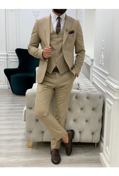 Parez Slim Fit Çizgili Takım Elbise