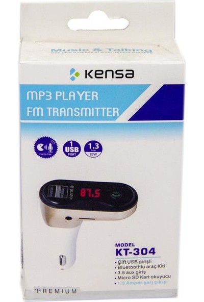 Kensa KT-304 Fm Transmitter Micro Sd USB Girişli Bluetooth Araç Kiti Kensa KT-304 Fm Transmitter Micro Sd USB Girişli Bluetooth Araç Kiti