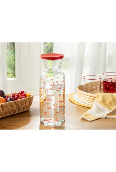 English Home Strawbery Kapaklı Cam Sürahi Pembe