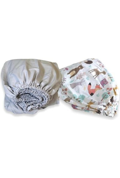 Bebek Özel Pamuklu Bebek ve Çocuk Lastikli Çarşaf Gri ve Doğa 70X110 (2 Adet)