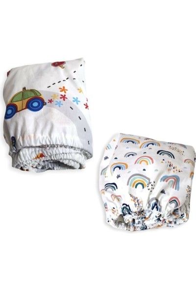 Bebek Özel Pamuklu Bebek ve Çocuk Lastikli Çarşaf Trafik ve Gökkuşağı 70X120 (2 Adet)