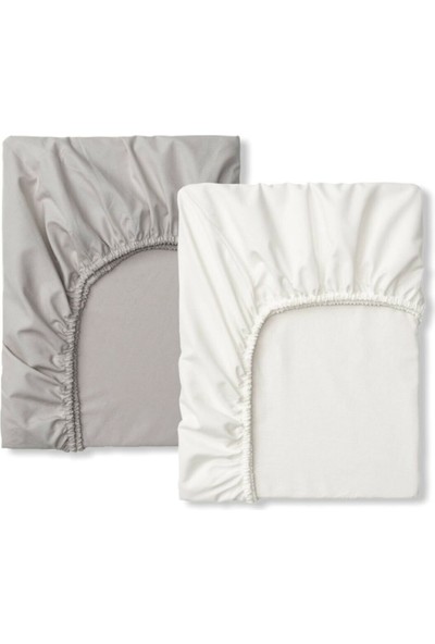 Bebek Özel Pamuklu Bebek ve Çocuk Lastikli Çarşaf Beyaz ve Gri 65X95 (2 Adet)