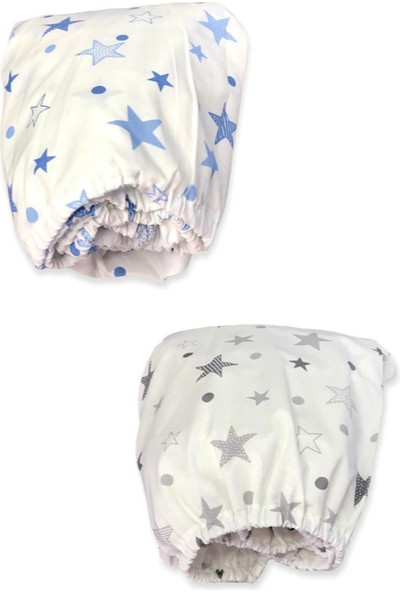Bebek Özel Pamuklu Bebek ve Çocuk Lastikli Çarşaf Mavi ve Gri Yıldızlı 70X120 (2 Adet)