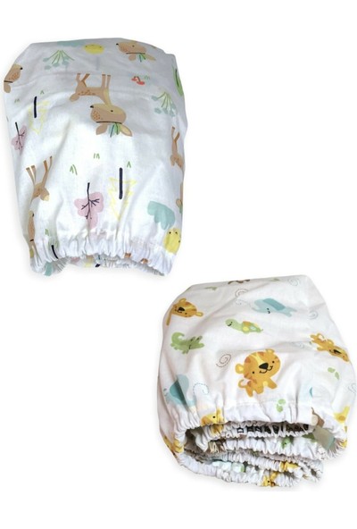 Bebek Özel Pamuklu Bebek ve Çocuk Lastikli Çarşaf Sevimli Hayvanlar ve Karaca 70X110 (2 Adet)