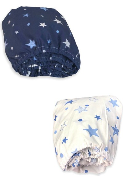 Bebek Özel Pamuklu Bebek ve Çocuk Lastikli Çarşaf Lacivert ve Mavi Yıldızlı 70X110 (2 Adet)