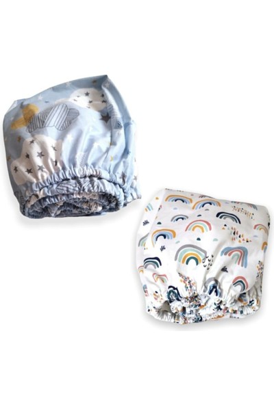 Bebek Özel Pamuklu Bebek ve Çocuk Lastikli Çarşaf Gökkuşağı ve Mavi Bulutlu 60X120 (2 Adet)