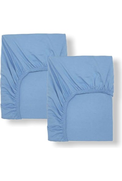 Bebek Özel Pamuklu Bebek ve Çocuk Lastikli Çarşaf Mavi 90X190 (2 Adet)