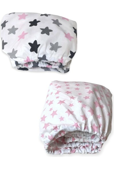 Bebek Özel Pamuklu Bebek ve Çocuk Lastikli Çarşaf Pembe Yıldızlılar 90X140 (2 Adet)