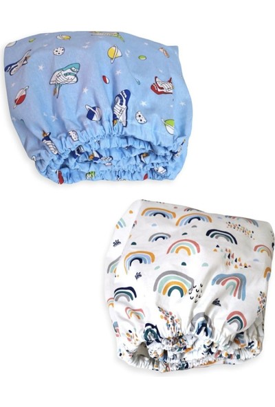 Bebek Özel Pamuklu Bebek ve Çocuk Lastikli Çarşaf Mavi Galaksi ve Gökkuşağı 90X190 (2 Adet)