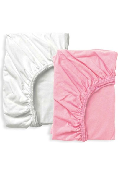 Bebek Özel Pamuklu Bebek ve Çocuk Lastikli Çarşaf Beyaz ve Pembe 70X110 (2 Adet)