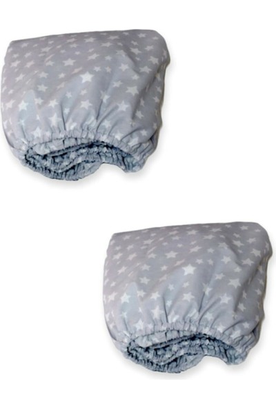 Bebek Özel Pamuklu Bebek ve Çocuk Lastikli Çarşaf Yıldızlı Gri 70X120 (2 Adet)