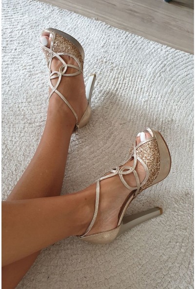 Topukla Kadın Abiye 19 P Pullu Ayakkabı 015 985