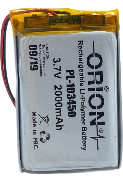 Orion 103450 3.7V 2000MAH Şarj Edilebilir Lityum Polimer Pil Bms'li Orion 103450 3.7V 2000MAH Şarj Edilebilir Lityum Polimer Pil Bms'li