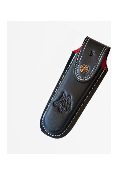 Muhtelif Kurt Figürlü Hakiki Deri Çakı Kılıfı No:4, 14 x 5 cm - Kemerlikli