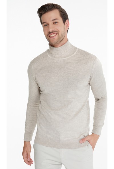 Hatemoğlu Bej Boğazlı Triko Kazak