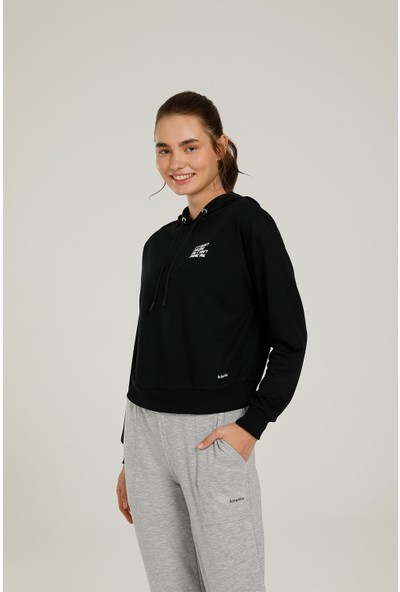 SN619 Lora Slogan Hoodie Siyah Kadın Kapüşonlu Sweatshirt SN619 Lora Slogan Hoodie Siyah Kadın Kapüşonlu Sweatshirt